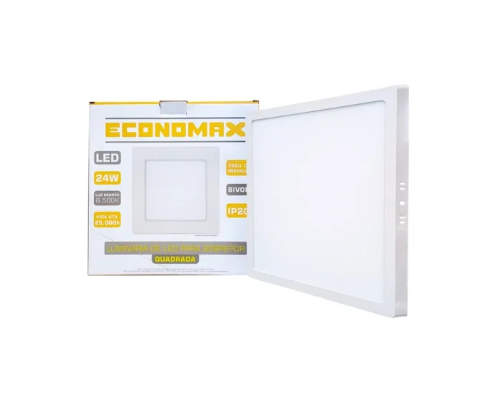 Painel Led 24W Economax Sobrepor Quadrado Luz Branca 6500k